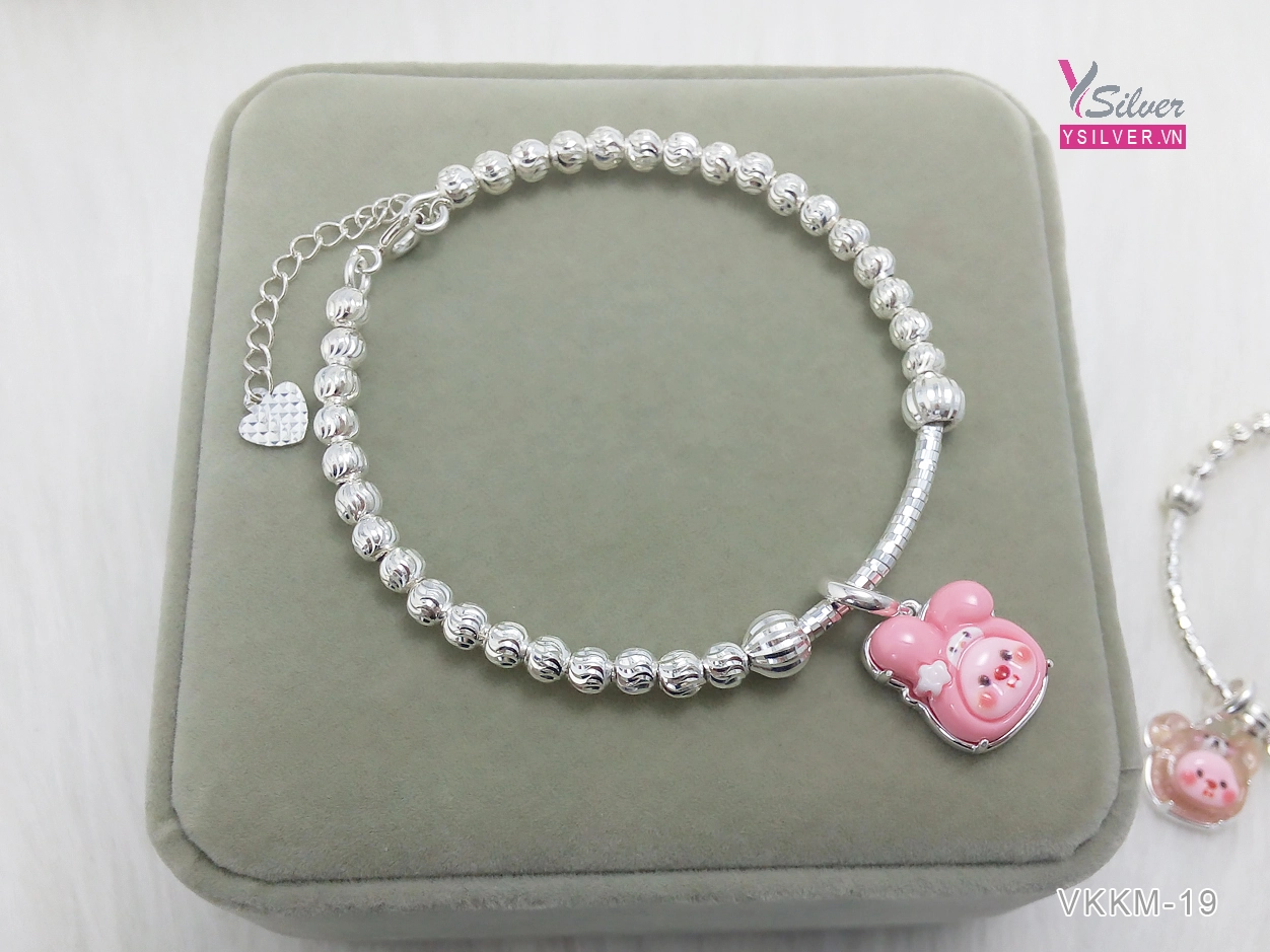 Vòng tay bạc trẻ em - Pink Rabbit